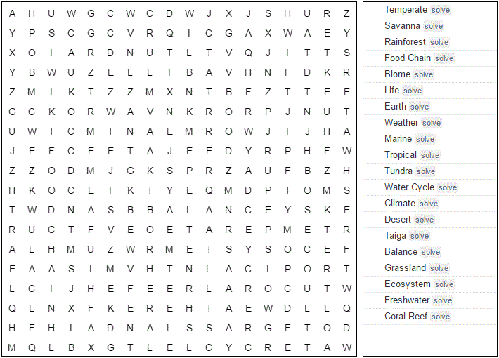 Word Search Biomes Printable Version