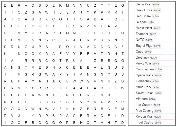 Word Search Cold War Printable Version